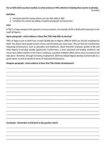 9 marker activity with gap fill - Shell in Nigeria (AQA GCSE geog ...