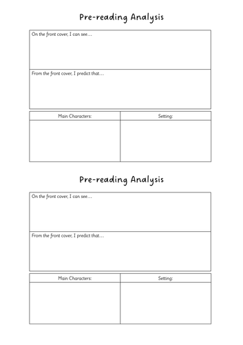 Pre-Reading Analysis Worksheet | Teaching Resources