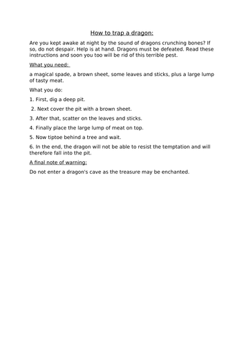 How to trap a dragon English Unit Year 1/2 | Teaching Resources