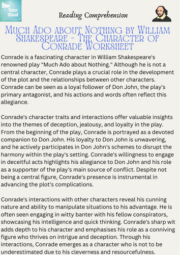 Much Ado About Nothing by William Shakespeare Character Worksheets ...