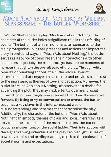 Much Ado About Nothing by William Shakespeare Character Worksheets ...