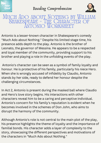 Much Ado About Nothing by William Shakespeare Character Worksheets ...