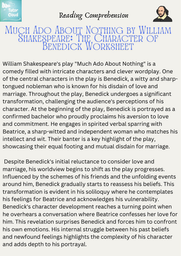 Much Ado About Nothing by William Shakespeare Character Worksheets ...