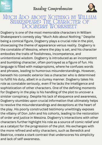 Much Ado About Nothing by William Shakespeare Character Worksheets ...