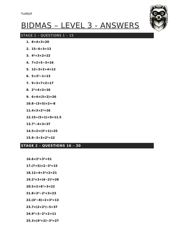 ** BIDMAS - BODMAS - PEMDAS ** - MA | Teaching Resources