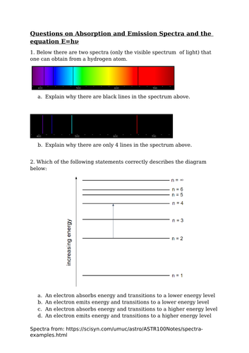 Absorption/Emission Spectra (que, ans, vid) | Teaching Resources