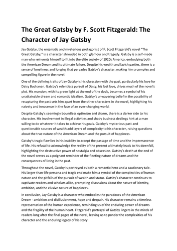 The Great Gatsby by F. Scott Fitzgerald: The Character of Jay Gatsby ...
