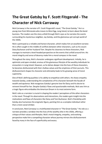 The Great Gatsby by F. Scott Fitzgerald - The Character of Nick ...