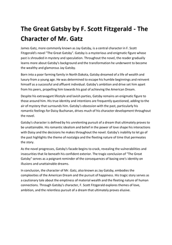 The Great Gatsby by F. Scott Fitzgerald - The Character of Mr. Gatz ...