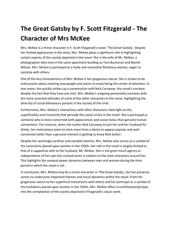 The Great Gatsby by F. Scott Fitzgerald - The Character of Mrs McKee ...