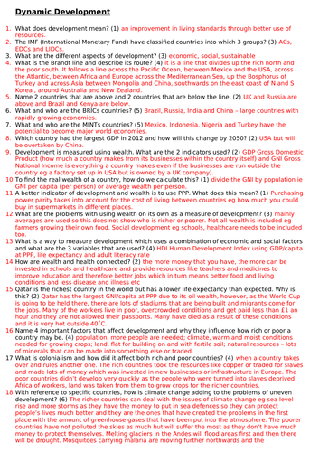 OCR B Geography Revision Pack for Dynamic Development Unit 6 | Teaching ...