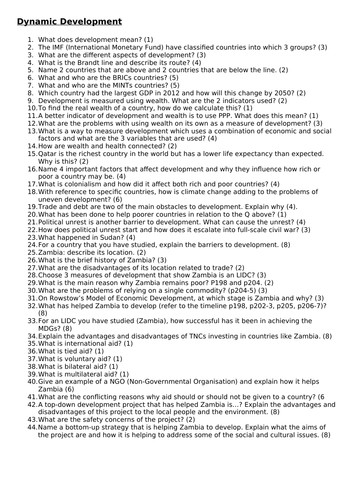 OCR B Geography Revision Pack for Dynamic Development Unit 6 | Teaching ...