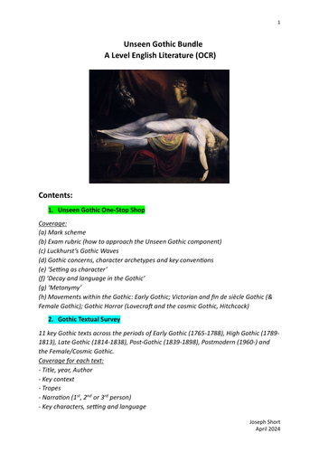 Unseen Gothic Bundle (OCR A Level English Lit) | Teaching Resources