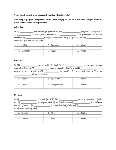 Present and preterit mini paragraph practice (Regular verbs) | Teaching ...