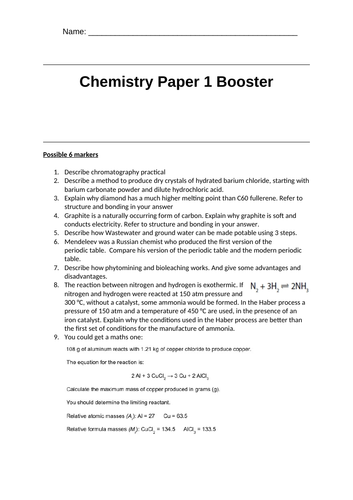Edexcel Combined Science Chemistry Paper 1 Revision booklet - Mixed Exam Questions | Teaching ...
