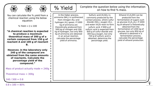 Percentage Yield (Triple) - GCSE Chemistry Worksheets with Answers ...