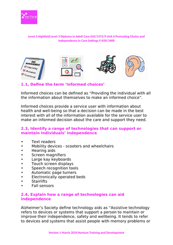 Level 3 Diploma in Adult Care 610/1372/9 Unit 6 Promoting Choice and ...