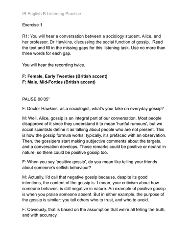 IB English B Listening (Gap Fill Question) | Teaching Resources IB English B Listening (Gap Fill Question) | Teaching Resources