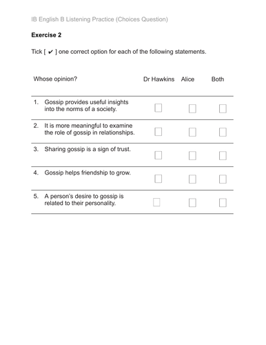 IB English B Listening (Choice Question) | Teaching Resources IB English B Listening (Choice Question) | Teaching Resources