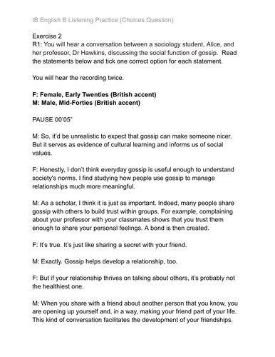 IB English B Listening (Choice Question) | Teaching Resources