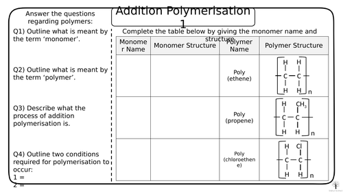 Addition Polymerisation (Triple) - GCSE Chemistry Worksheets with ...