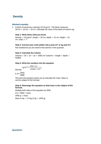 Complete GCSE Density Resource Pack: Lesson PowerPoints, Worksheets ...
