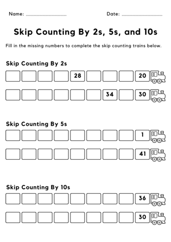 Skip counting by 2s 5s and 10s practical activities worksheet ...