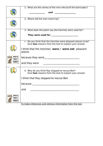 Reading comprehension Where the Poppies Now Grow VIPERS | Teaching ...