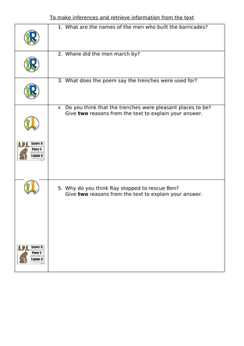 Reading comprehension Where the Poppies Now Grow VIPERS | Teaching ...