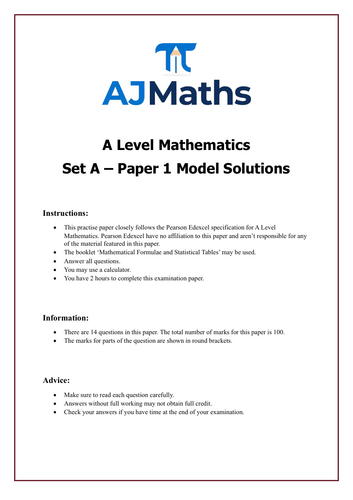 A Level Maths - Predicted Paper 1 - Set A | Teaching Resources
