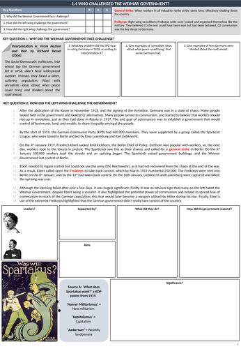 Challenges to Weimar Germany (Rebellions)- AQA GCSE History Germany ...