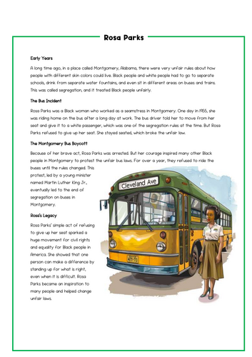 Rosa Parks Reading Comprehension Activity | Teaching Resources