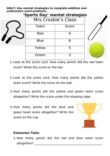 Mental Addition and Subtraction - Sport's Day | Teaching Resources