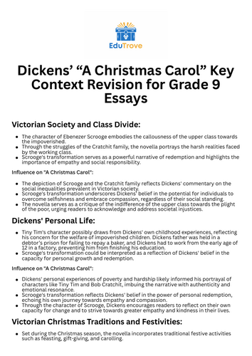 A Christmas Carol Grade 9 Complete Context Revision | Teaching Resources