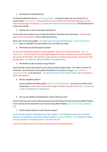 German GCSE speaking question and answers for units 1-8 on Stimmt ...