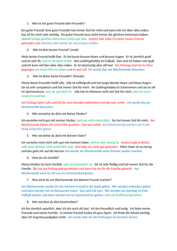 German GCSE speaking question and answers for units 1-8 on Stimmt ...