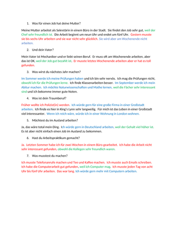 German GCSE speaking question and answers for units 1-8 on Stimmt ...