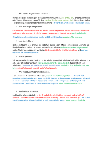 German GCSE speaking question and answers for units 1-8 on Stimmt ...