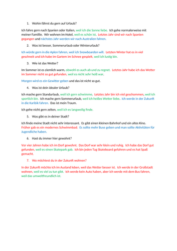 German GCSE speaking question and answers for units 1-8 on Stimmt ...