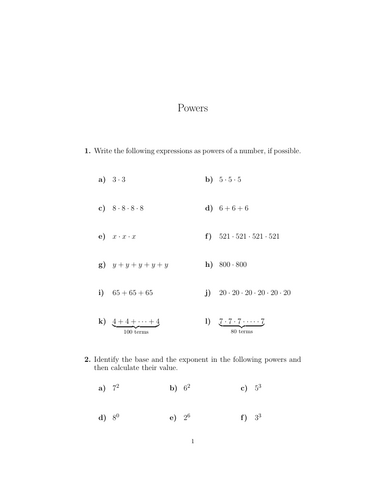 Powers worksheet (with solutions) | Teaching Resources