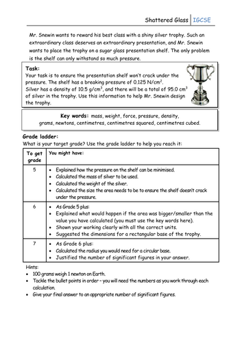 Shattered Glass Level Assessed Task (Pressure & Density) | Teaching Resources