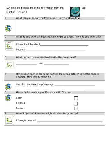 Manfish reading comprehension 2 lesson pack | Teaching Resources