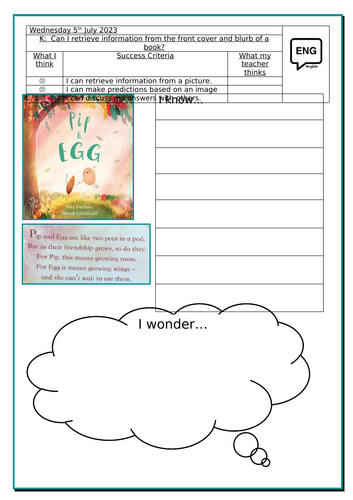 English unit based on the story 'Pip & Egg'. Good unit for transition ...