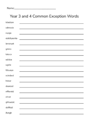 Year 3-4 Common Exception Words Anagrams | Teaching Resources