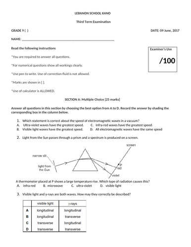 Examination/Test papers for year 8 and 9 students (kS3) | Teaching ...