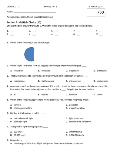 Examination/Test papers for year 8 and 9 students (kS3) | Teaching ...