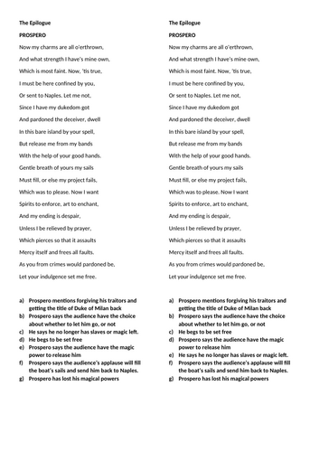 The Tempest - The Epilogue | Teaching Resources