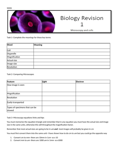 Biology Revision-Cells and Tissues | Teaching Resources