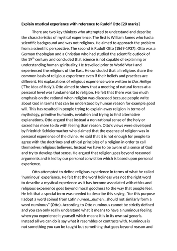 A-Level RS: Mystical Experience Essay + Model + Plan - Eduqas 20 Marker ...