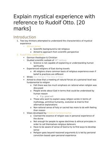 A-Level RS: Mystical Experience Essay + Model + Plan - Eduqas 20 Marker ...